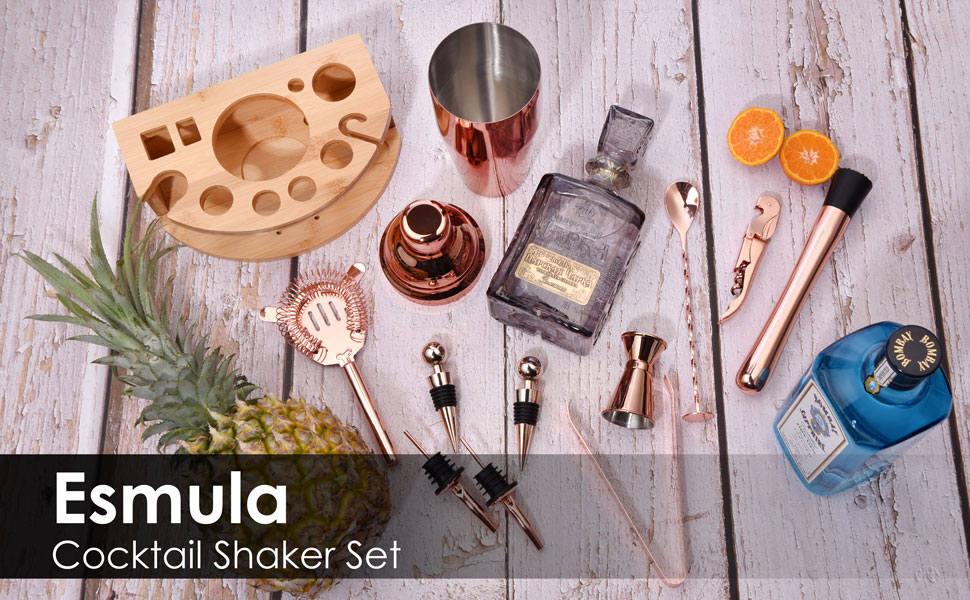 Amazon.com: Esmula Bartender Kit with Stylish Bamboo Stand, 12 Piece 25oz Cocktail Shaker Set ...