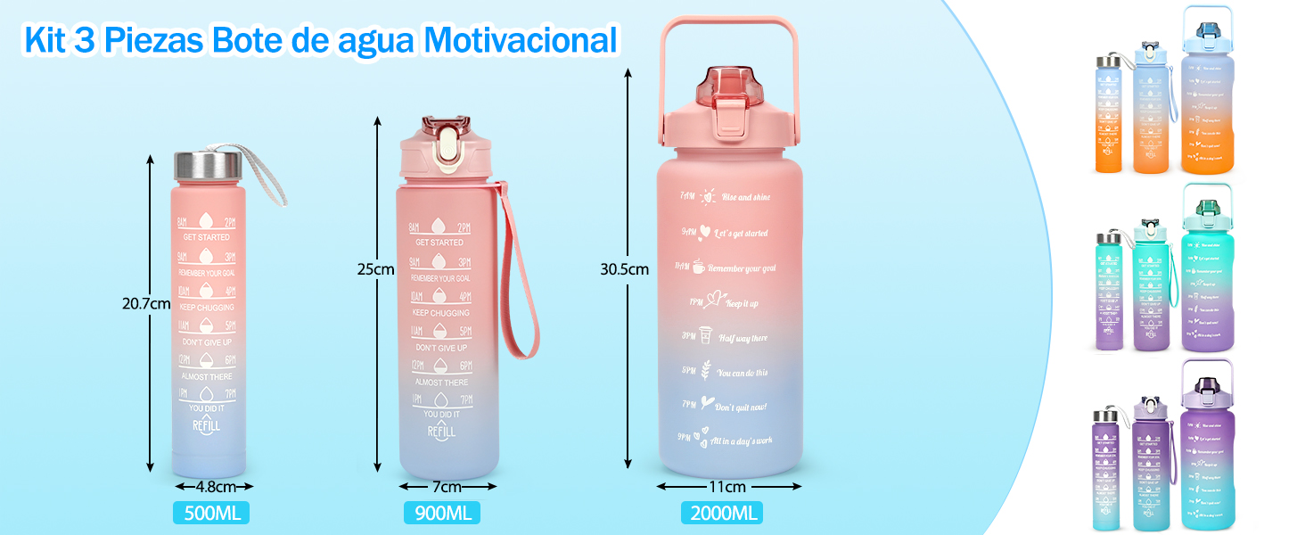 IGOLUMON Botella de agua 2 litros,3pzs Bote de Agua con Popote y Marcador de Tiempo y sin BPA ...