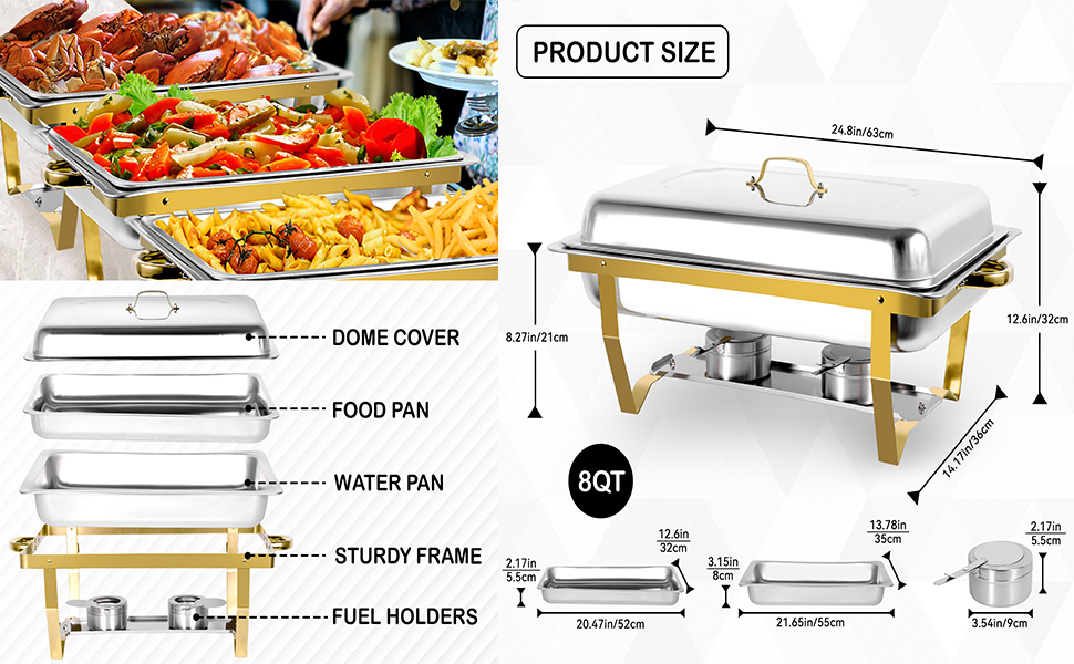 Amazon.com: Chafing Dishes for Buffet 4 Pack, 8QT Stainless Steel Chafing Dish Buffet Set ...