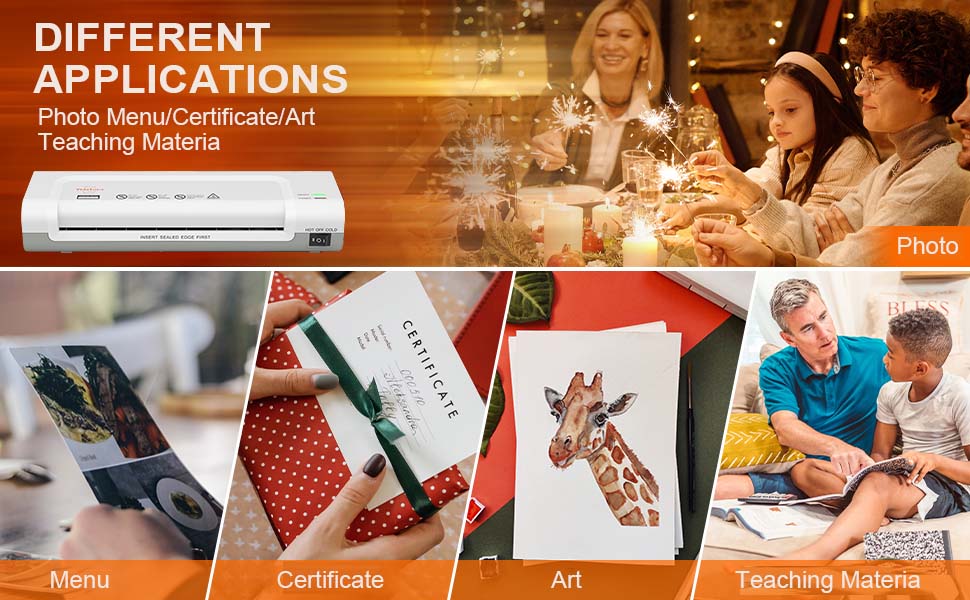 Laminator, Portable A4 Thermal Laminating Machine with Hot and Cold Settings, Quick Warm-up and ...