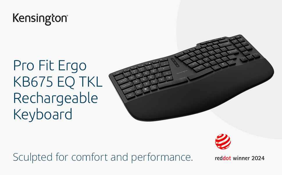 Amazon.com: Kensington Pro Fit Ergo Wireless Keyboard KB675, Ergonomic, Rechargeable, Bluetooth ...