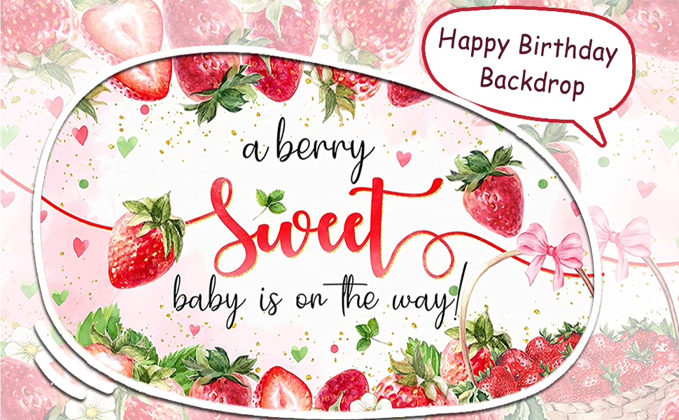 Amazon.com : CHAIYA 7x5ft Strawberry Baby Shower Backdrop - Pink Vinyl - Includes: Strawberry ...
