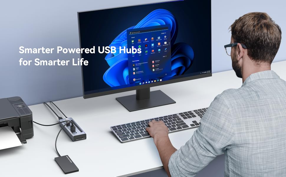 Powered USB 3.0 Hub, Wenter 10 Ports 36W USB Hub Aktiv, Aluminium USB Splitter mit individuellen ...