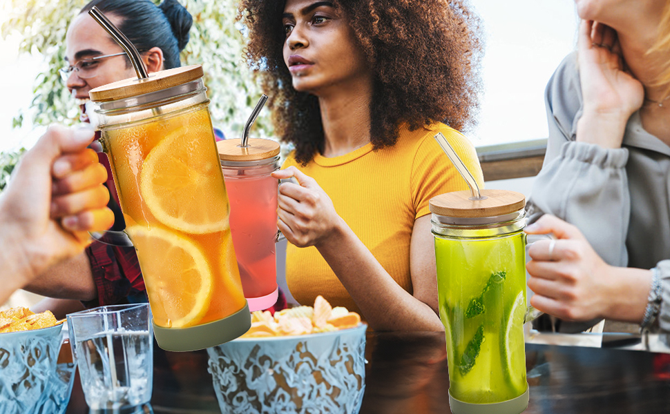 Amazon.com: Yesland 4 Pack Glass Tumbler Cups with Handle, 24 oz Mason ...