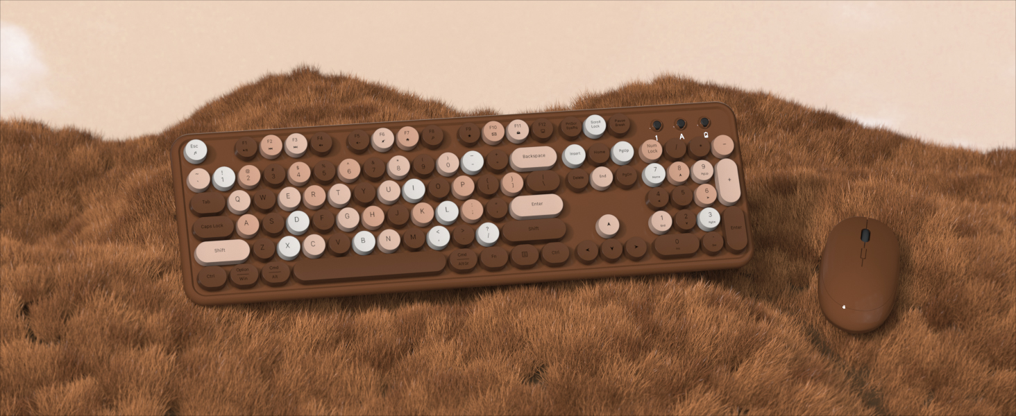 Wireless Computer Keyboard And Mouse Combo Coveva Colorful Typewriter Retro