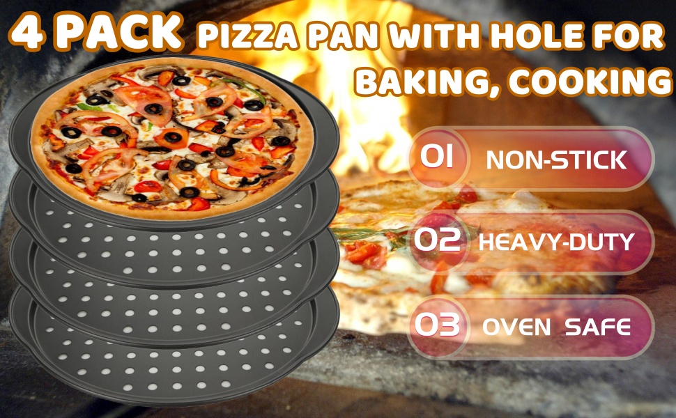 Amazon.com: RHBLME 4 Pack Perforated Pizza Pan, 13 Inch Nonstick Carbon ...