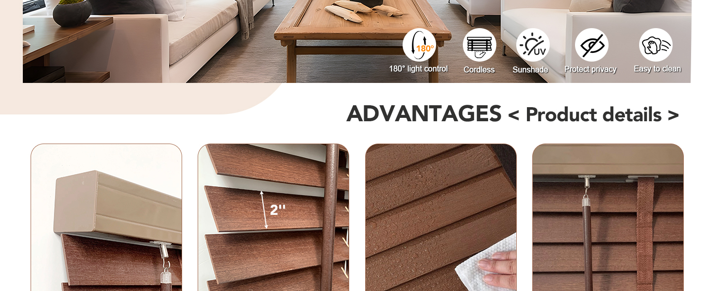 Amazon.com: EVOZEN Cordless 2" Slats Wood Blinds for Indoor Windows ...