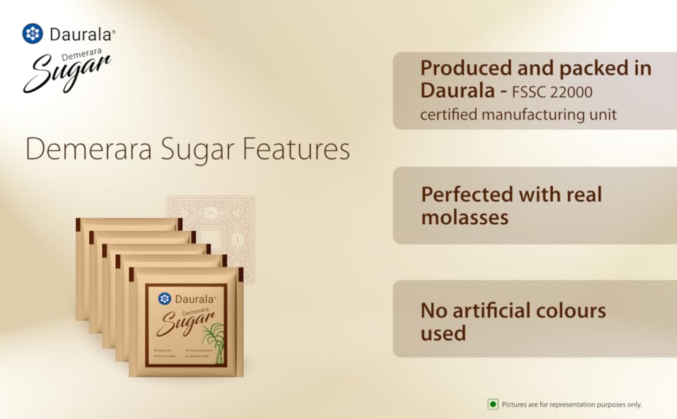 Daurala Demerara Sugar Sachets - 2 kg - Superfine Crystals - 400 sachets of 5g each (Brown ...