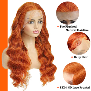 Amazon.com: Royal Lady Ginger Orange Body Wave Lace Front Wigs Human Hair 13x4 Transparent Lace ...