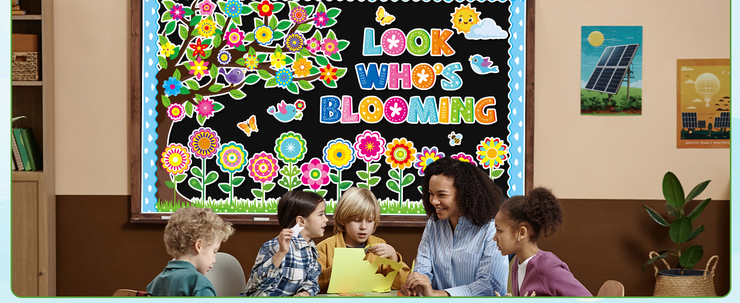 Amazon.com : Spring Bloom Flower Bulletin Board Set Look Who’s Blooming ...