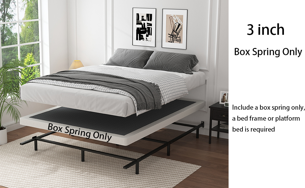 Amazon.com: OSASET Low Profile Box Spring Queen - 3 Inch Box Spring Queen Heavy Duty Bed ...