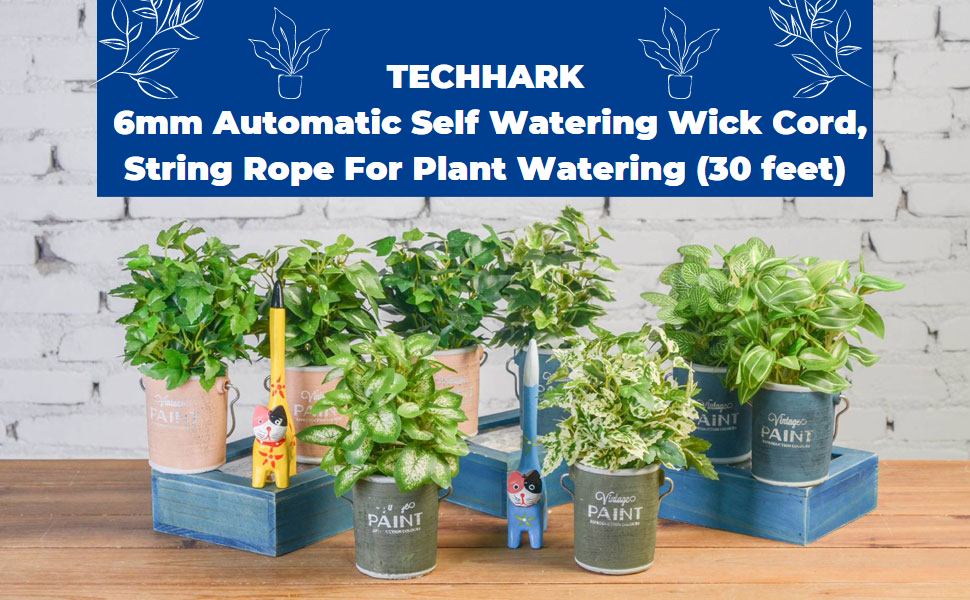 TECHHARK® 4mm Automatic Self Watering Wick Cord, String Rope For Plant Watering (30 feet ...