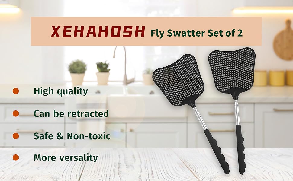 Amazon.com: XEHAHOSH Fly Swatters 2 Pack, Durable Telescopic Stainless Steel Handle, Heavy Duty ...