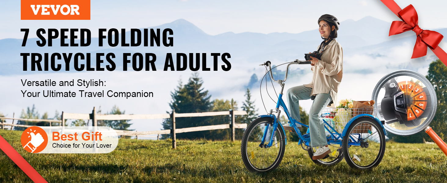 Amazon.com : VEVOR Folding Adult Tricycle, Adult Folding Trikes, Carbon Steel 3 Wheel Tricycle ...