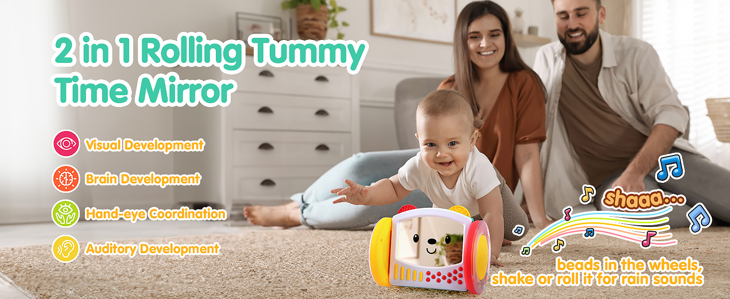 Amazon.com: PLAY Tummy Time Toys Rolling Baby Mirror Activity Toy Newborn Toys 0 3 6 9 12 Months ...