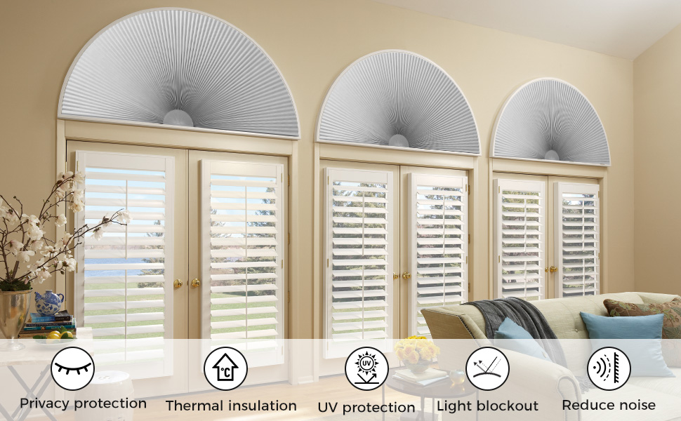 Amazon.com: 100% Light Blocking Arch Window Shades, Pleated Fabric Half Circle Cellular Cordless ...