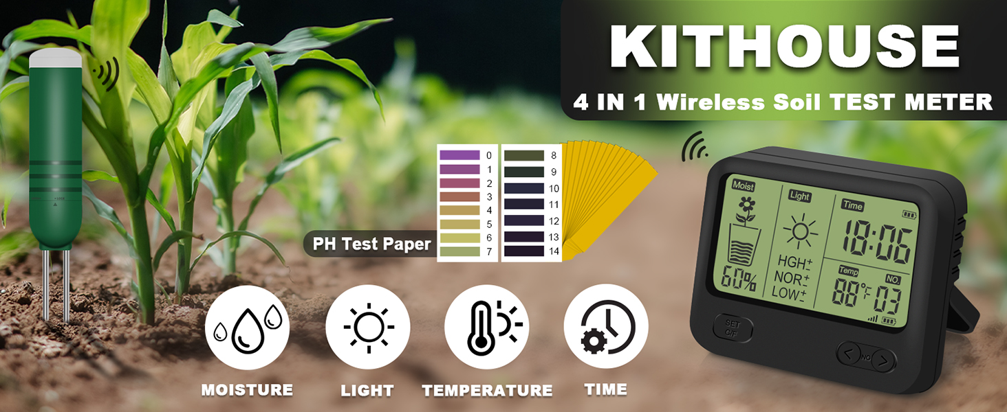 Amazon.com: Kithouse 4-in-1 Wireless Soil Moisture Meter/Thermometer/Sunlight/Time, Waterproof ...