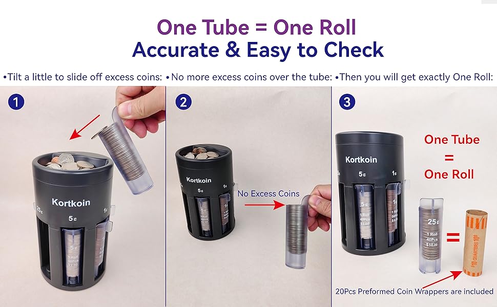 Amazon.com : Kortkoin Automatic Coin Sorter 5-IN-1 Coin Counter with Coin Wrappers, Empty Piggy ...