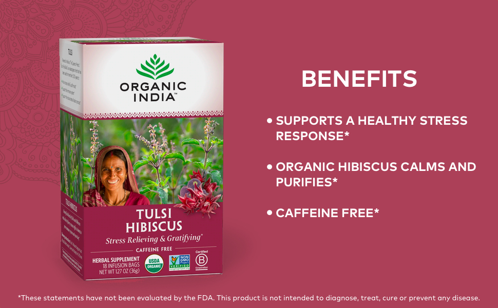 Amazon.com: Organic India Tulsi Hibiscus Herbal Tea - Stress Relieving & Gratifying, Immune ...