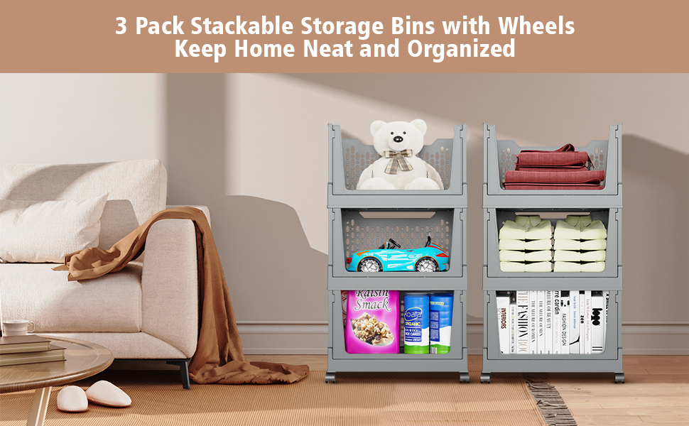 Amazon.com: TRIOSEA Stackable Storage Bins, Foldable Closet Organizers ...