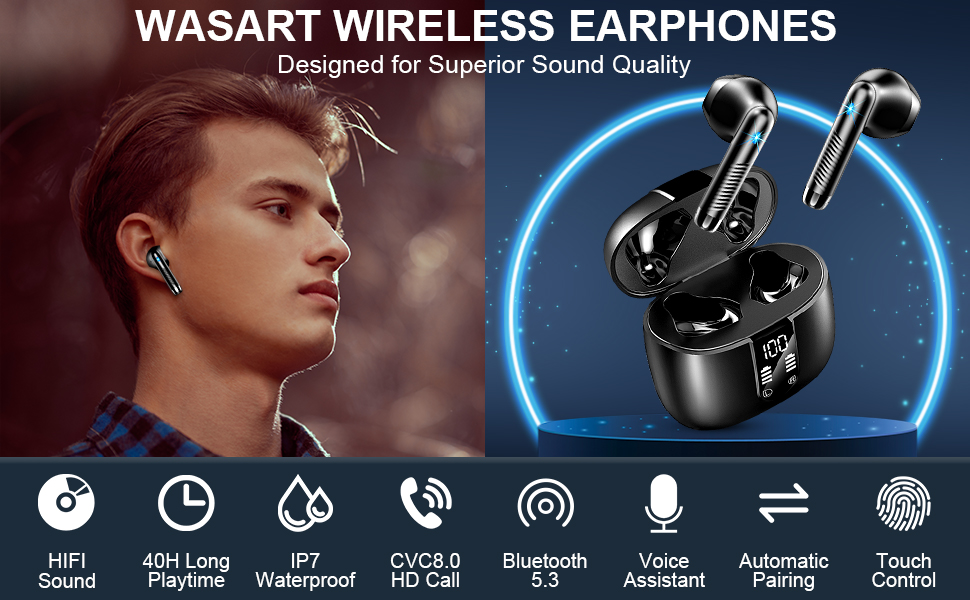 Wireless Earbuds, Bluetooth 5.3 Headphones in-Ear with Hi-Fi Stereo ...