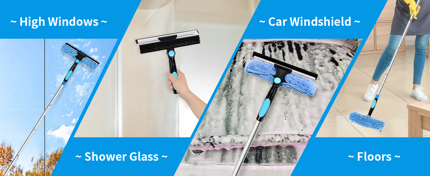 Amazon.com: PHABULS Window Washing Kit with Extension Pole, 73’’ Window Cleaning Squeegee Kit, 3 ...