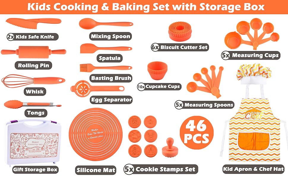 Amazon.com: 45 Pcs Kids Cooking & Baking Set with Storage Box Real Kids ...