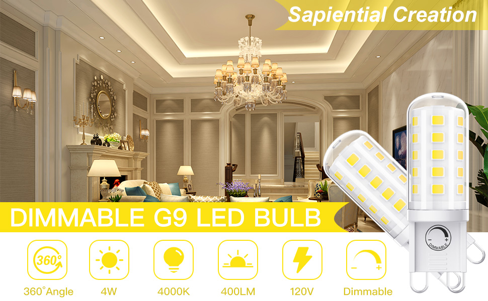 Sapiential Creation G9 LED Bulb Dimmable G9 Bulb 4W 400LM CRI 85 T4 G9 LED Ceramic Light Bulbs ...
