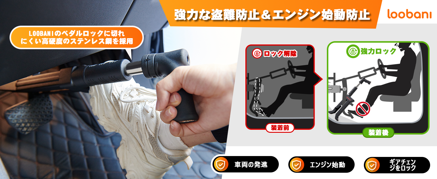 Amazon | LOOBANIペダルロック 車 盗難防止 ブレーキロック 車 ハンドルロック併用可 ブレーキペダルロック カーセキュリティー リレーアタック対策 使いやすい 頑丈 緊急脱出用 ...