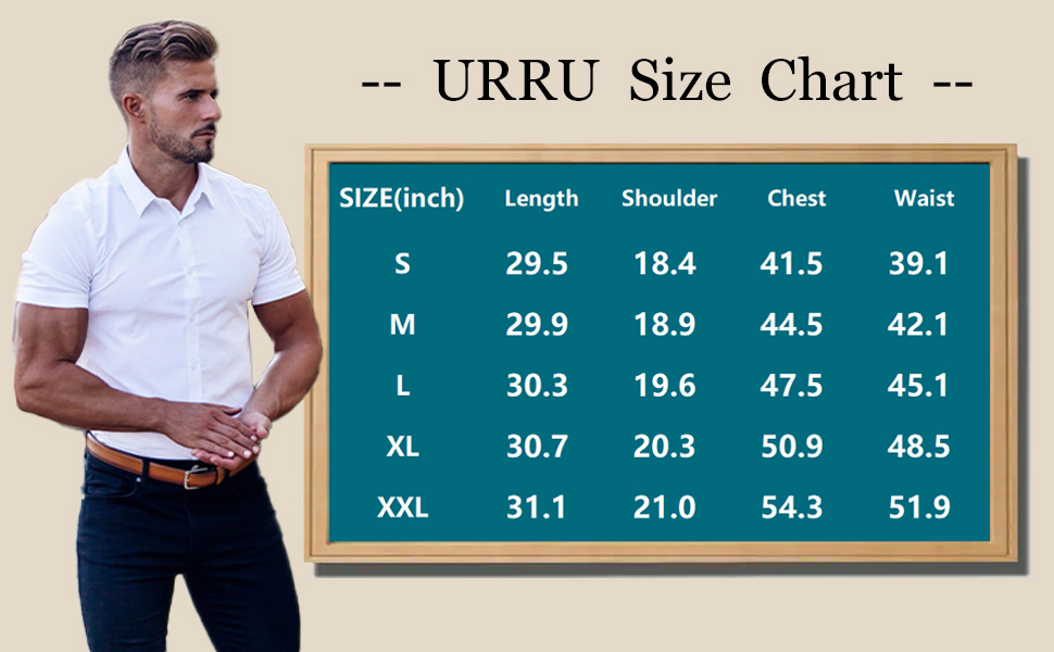 URRU Men's Muscle Dress Shirts Slim Fit Stretch Short Sleeve Casual Button Down Shirts for Men ...
