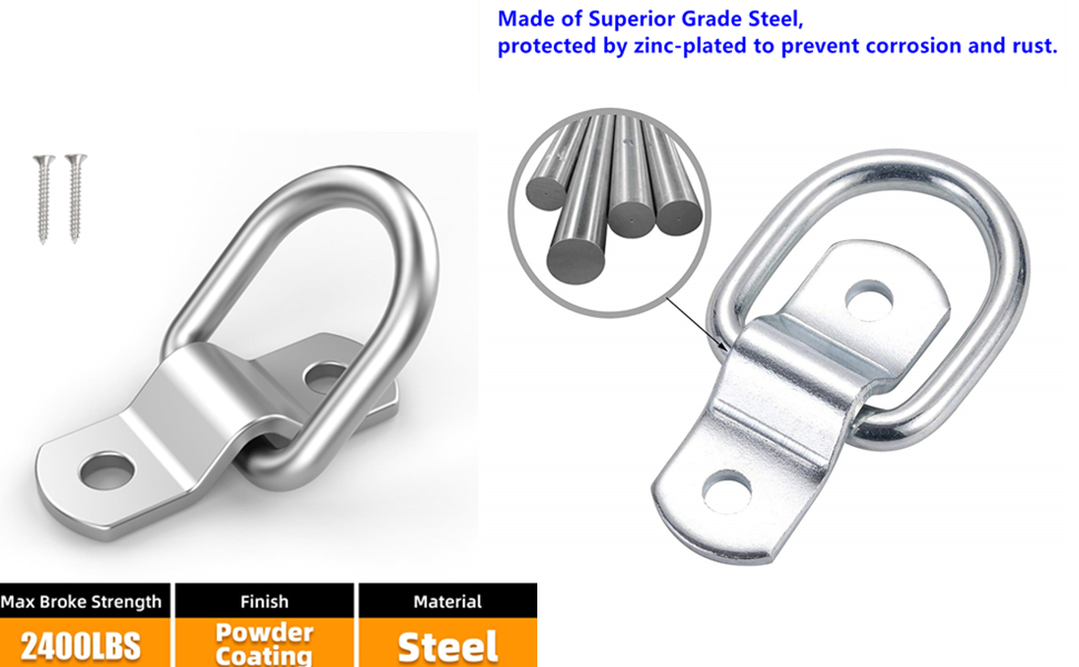 12PCS D Rings Tie Down Anchors for Trailer Truck, 1/4" Trailer Tie Down Anchor, 2400 Pound ...