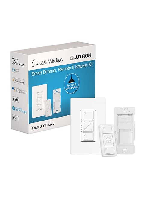 Lutron Caseta Smart Switch 3-Way Kit, with Pico Remote, Wallplate, Wall Bracket for LED Lights ...