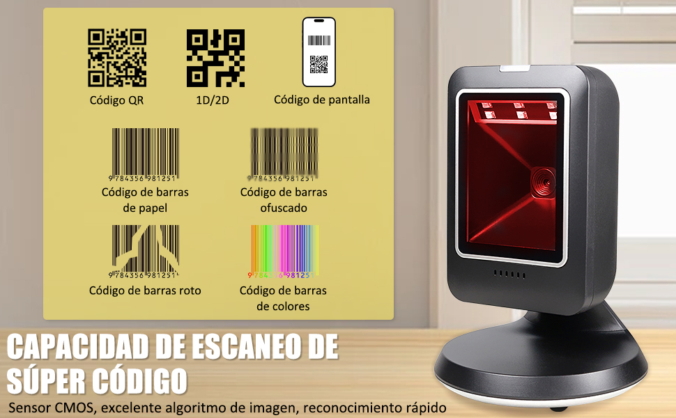 LRFCYK Escáner de código de Barras QR 2D 1D, USB con Cable Lector de Código de Barras,Cabezal de ...