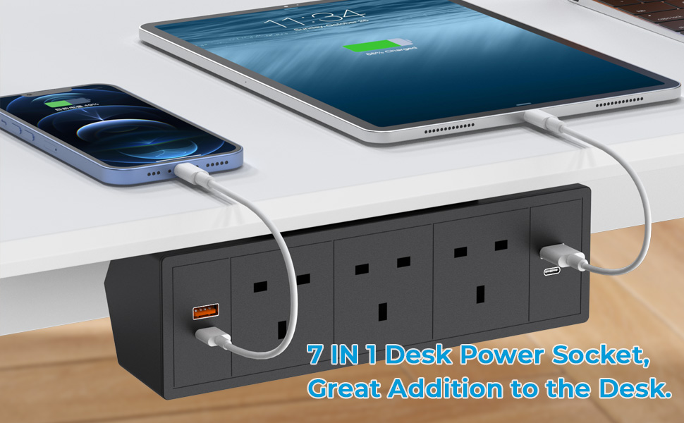 Desk Power Socket with USB C, Haiaoyyds Under Desk Power Strip with 3 ...