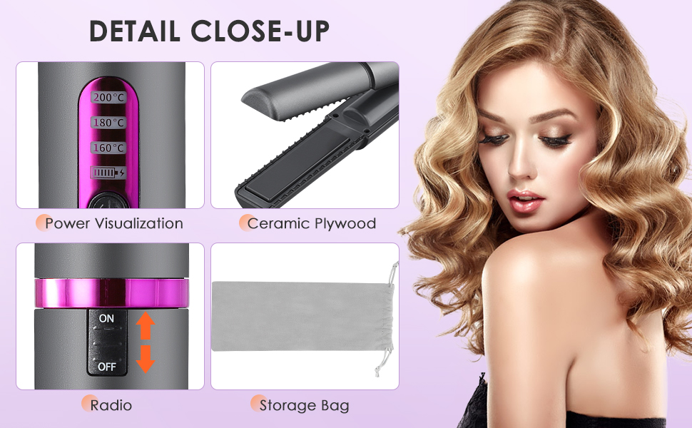 Cordless Hair Straighteners and Curler, 2 in 1 Travel Flat Iron Hair Straightener and Curler for ...