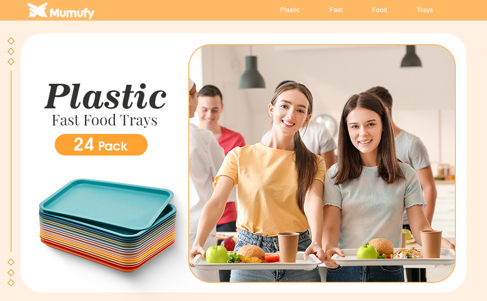 Amazon.com: Mumufy Plastic Fast Food Trays Bulk Colorful Restaurant ...