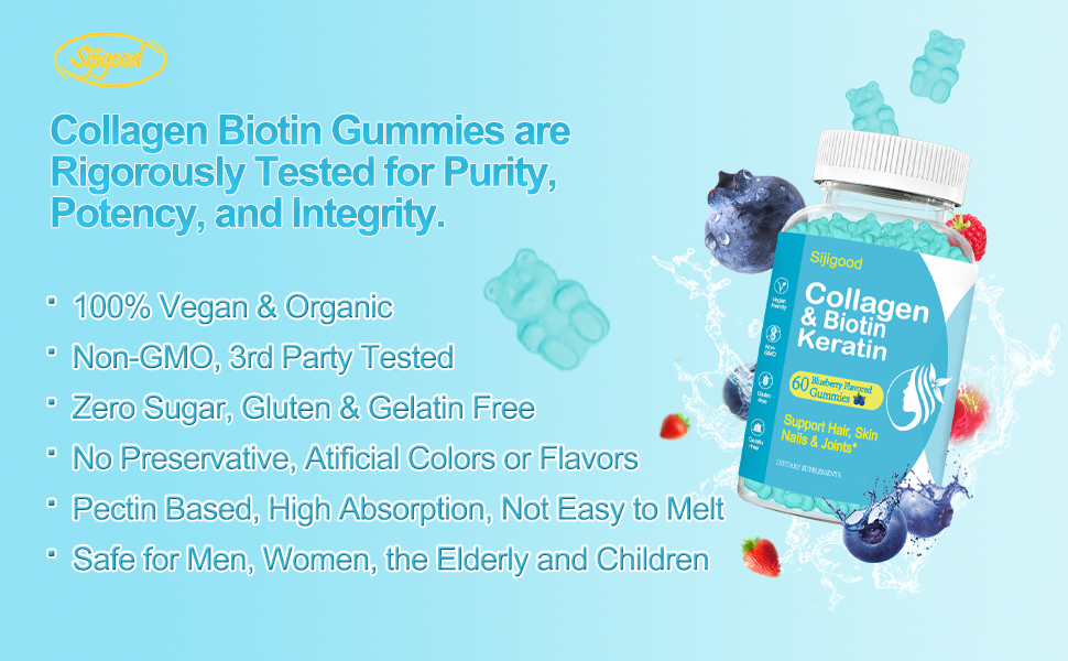 Amazon.com: Sijigood Vegan Biotin Gummies with Collagen, Keratin, Hyaluronic Acid, Vitamin for ...