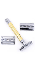 Parker 26C –Black Handle Three Piece Open Comb Double Edge Safety Razor & 5 Premium Platinum ...