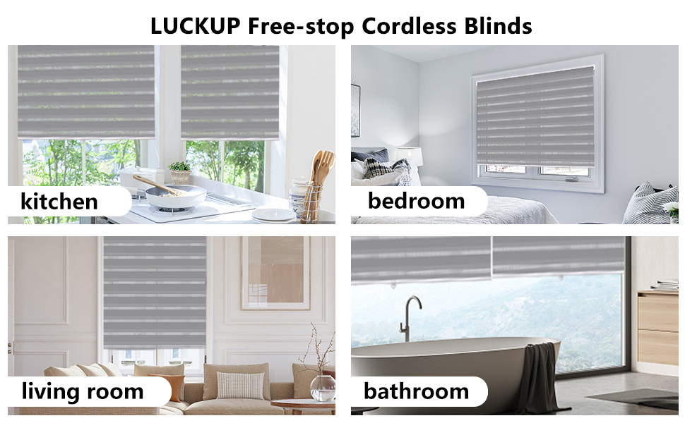 LUCKUP Cordless Zebra Blinds- Free Stop Roller Shades for Windows Dual Layer Light Control ...