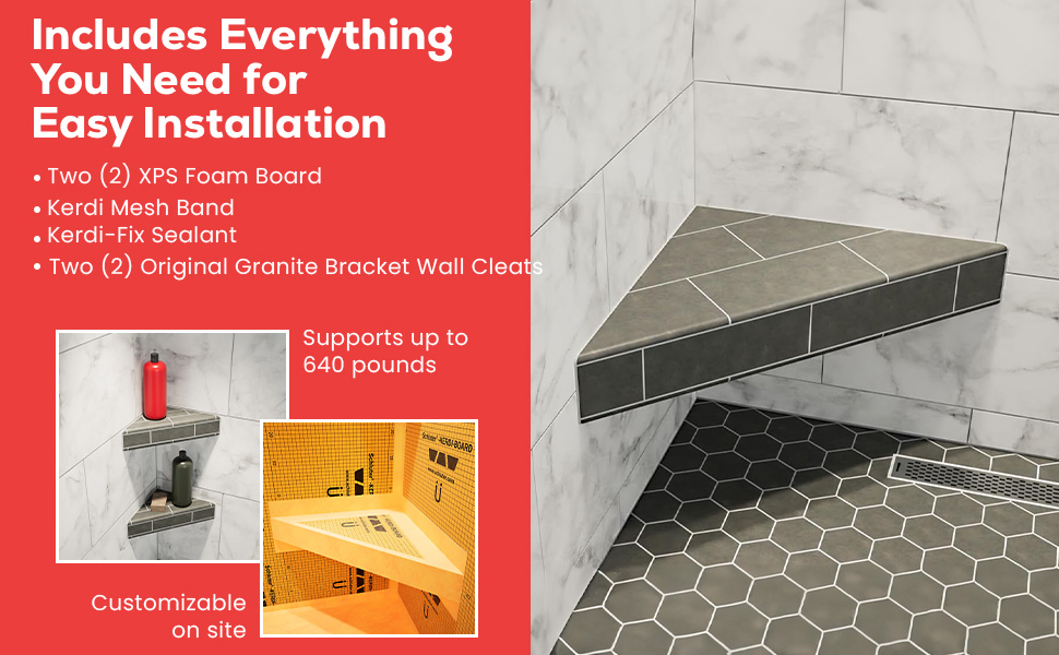 Amazon.com: The Original Granite Bracket-(18x18) The Original Floating Corner Shower Bench Kit ...