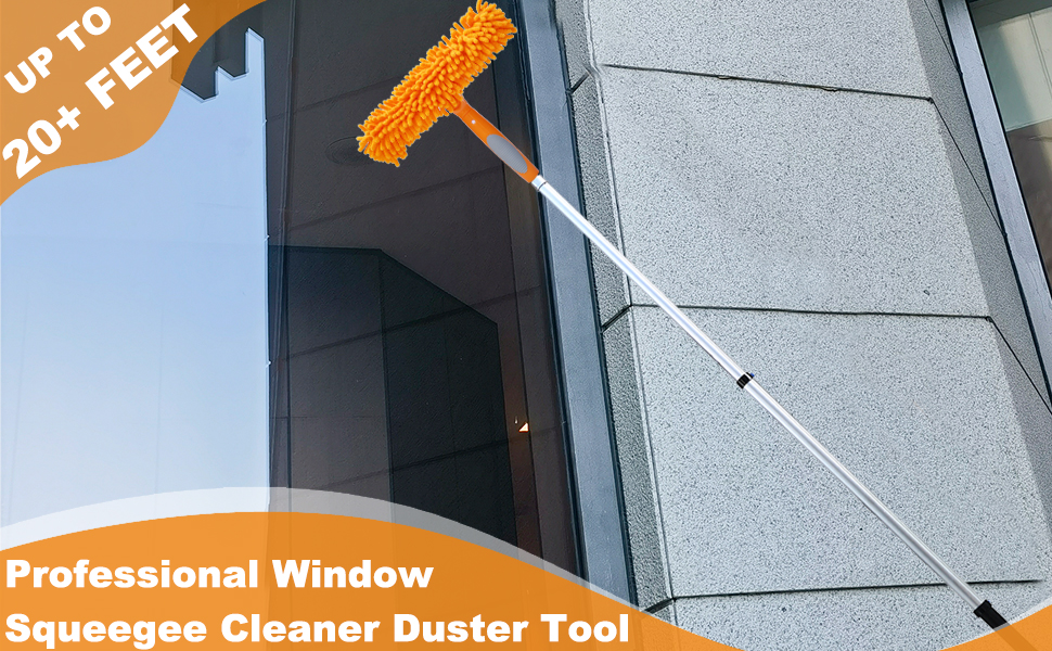 Amazon.com: 20 Ft+ Reach 2 in 1 Window Squeegee Duster with 5-to-12 Foot Extension Pole, Cleaner ...