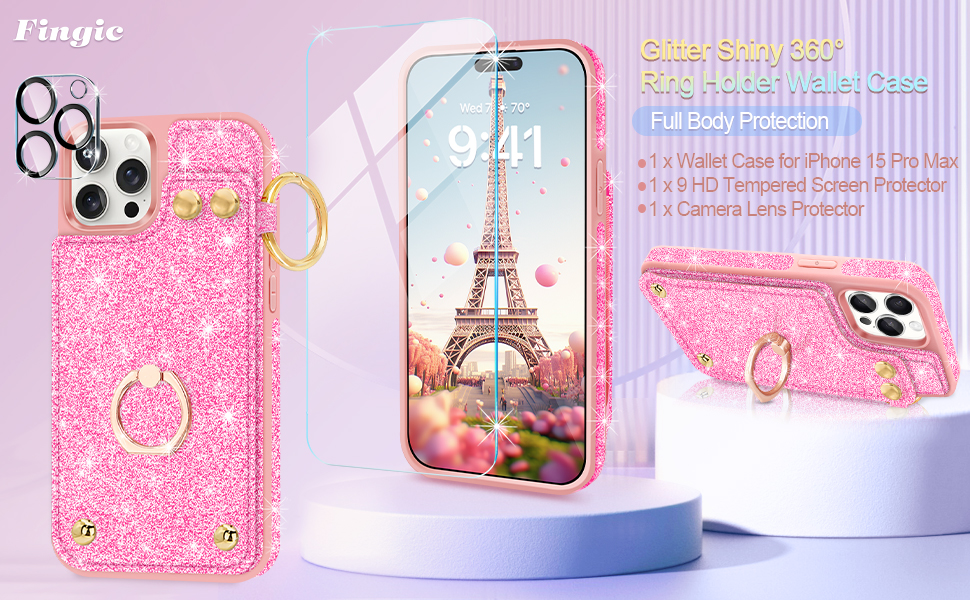 Amazon.com: Fingic for iPhone 15 Pro Max Wallet Case with[1*Screen Protector+1*Camera Protector ...