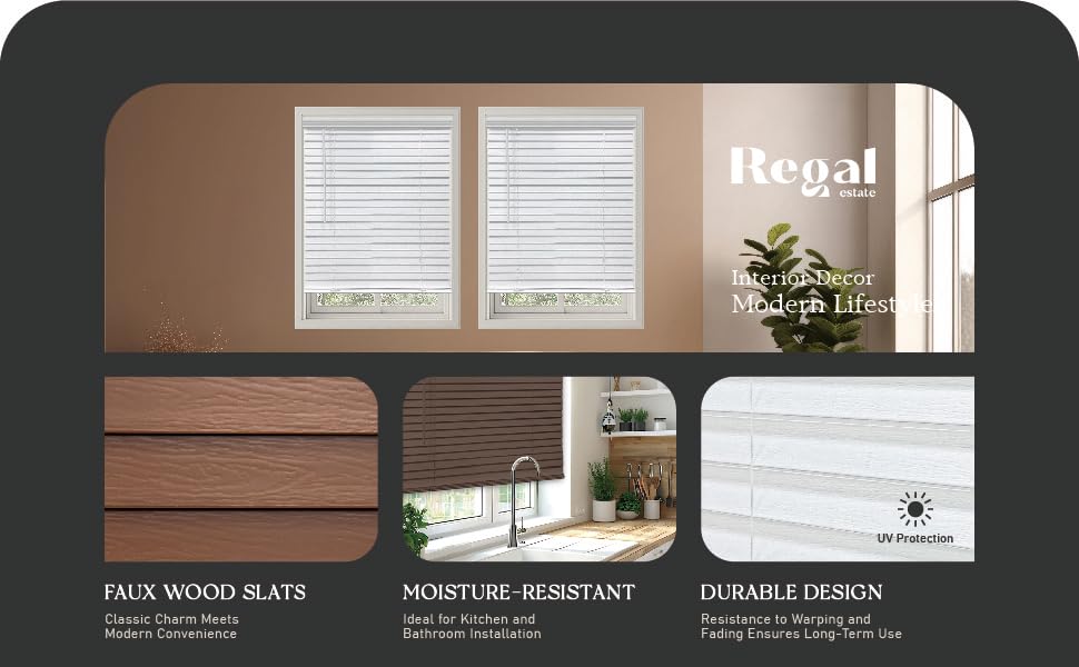 Amazon.com: REGAL ESTATE Cordless 2" Faux Wood Blinds for Outside Mount, 23" W x 72" H, Dark Oak ...