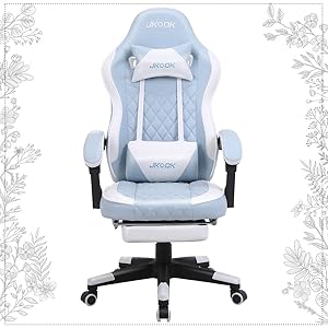 Amazon.co.jp: JKOOK ゲーミングチェア オットマン付き 多機能 連動ひじ掛け ゲーム用 デスクチェア 男女兼用 学習椅子 PUレザー JK08 (水色) : ホーム＆キッチン