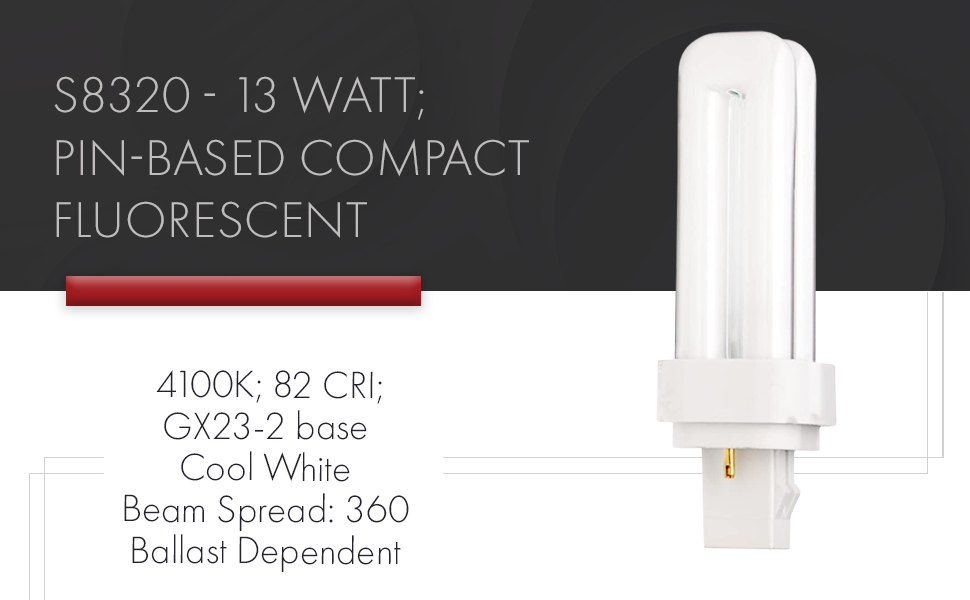 Satco S8320-13 Watt; pin-Based Compact Fluorescent; Cool White 4100K; 82 CRI; GX23-2 Base (25 ...