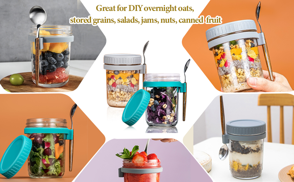 Amazon.com: KesaPlan Overnight Oats Containers with Lid and Spoon Set of 2, 10 oz Large Airtight ...