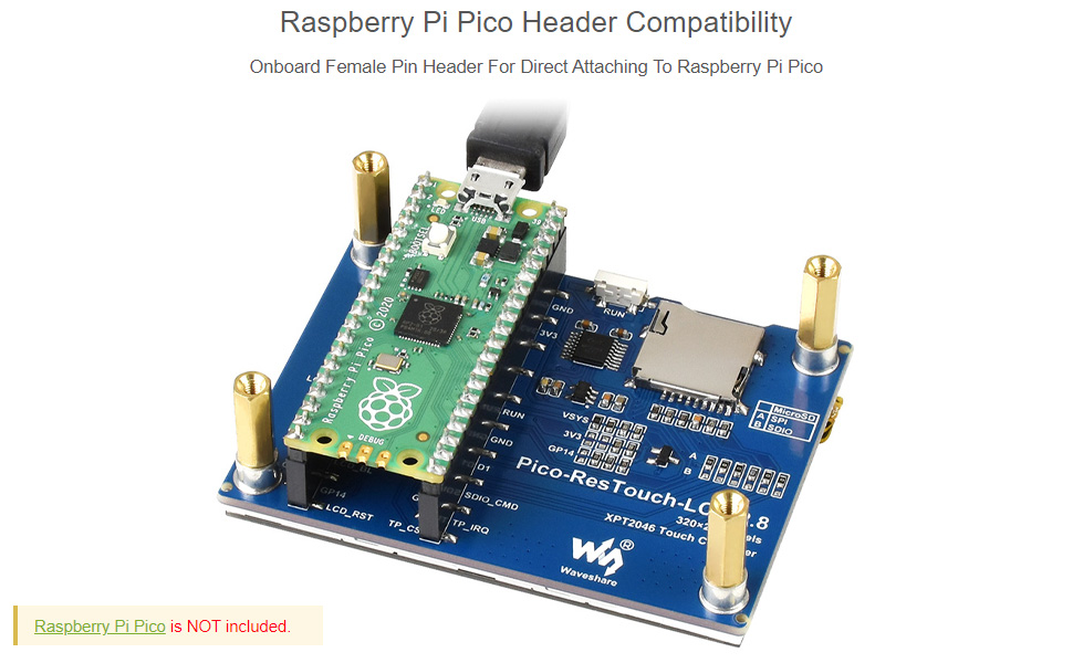 Waveshare 2.8inch Touch Display Module for Raspberry Pi Pico 262K ...