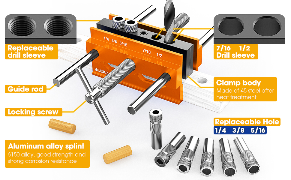 BLEKOO Upgraded 6.7 inch Self Centering Doweling Jig Kit, Drill Jig For ...