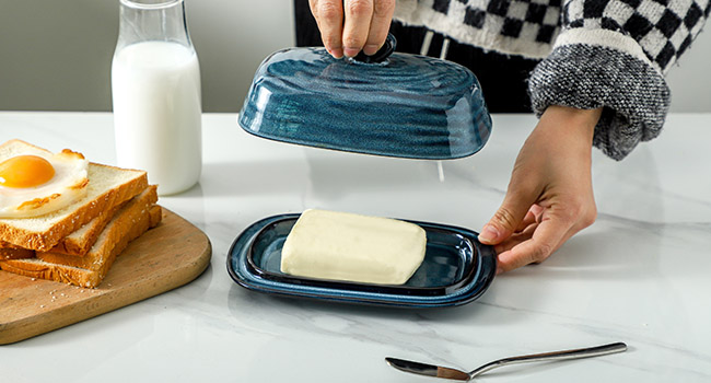 Amazon.com | Hasense Butter Dish with Lid, Porcelain Butter Container with Handle for Countertop ...