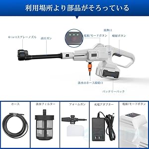 Amazon | 【3段階水圧モード】高圧洗浄機 充電式 コードレス 7.0MPa 18vバッテリーと併用交換可能 静音 高性能 パワフル お手軽 簡単 収納ケース 電動工具 温水 洗車 掃除 ...